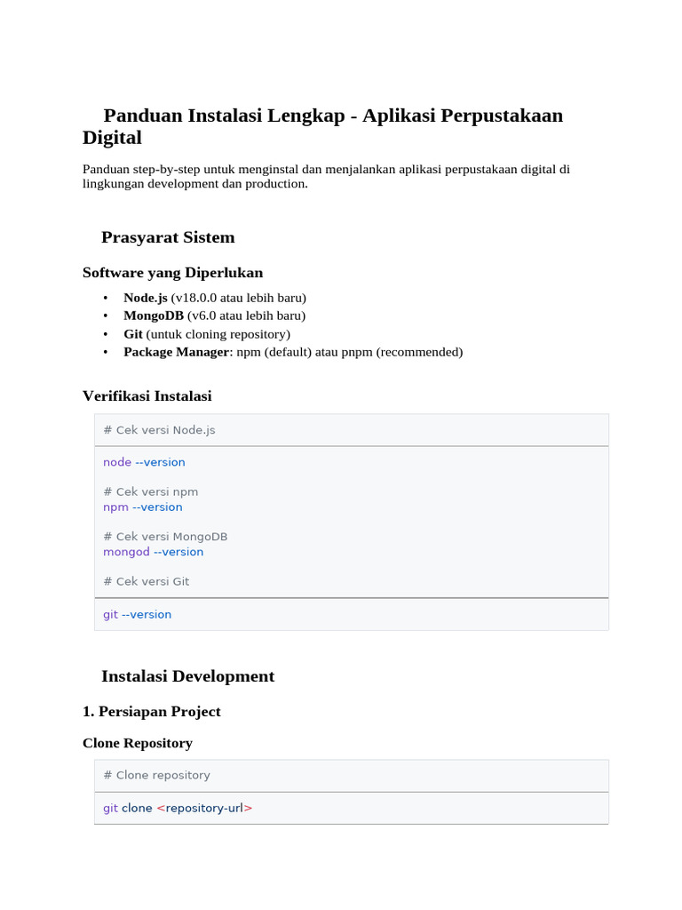 Instalasi Aplikasi Perpustakaan Digital | PDF | Mongo Db | Software ...