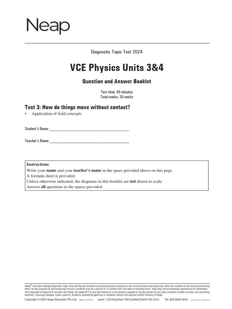 Test 3 VCE Physics Units 3&4 DTT 2024 | PDF | Electron | Magnetic Field