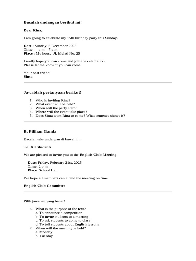 Birthday and Meeting Invitation Details | PDF