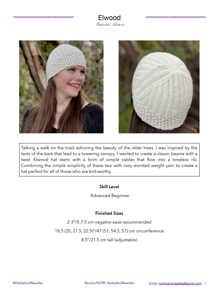 Elwood Hat Pattern by Makenzie Alvarez | PDF | Knitting | Knitting Needle