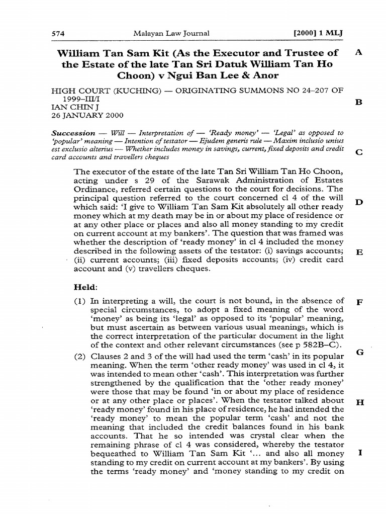 William Tan Sam Kit V Ngui Ban Lee & Anor (Unclear Legacies) | PDF