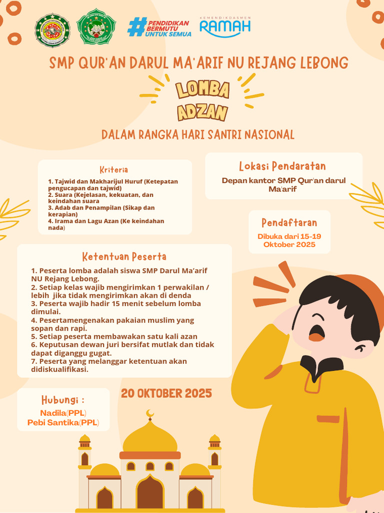 Kuning Dan Coklat Ilustrasi Lomba Adzan Tingkat Anak Tingkat SD Poster ...