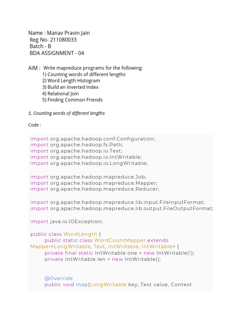 BDA Assignment 4 PDF | PDF | Apache Hadoop | String (Computer Science)