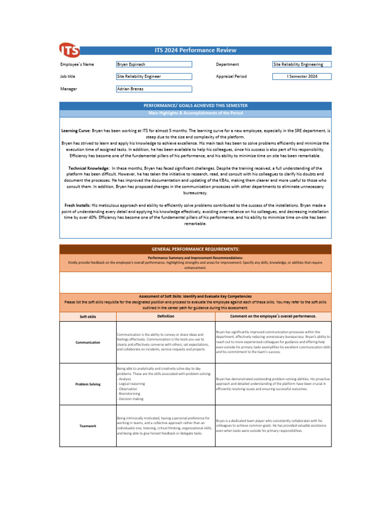 Performance Review Form Is 2024 - Bryan Espinach | PDF | Cognition ...