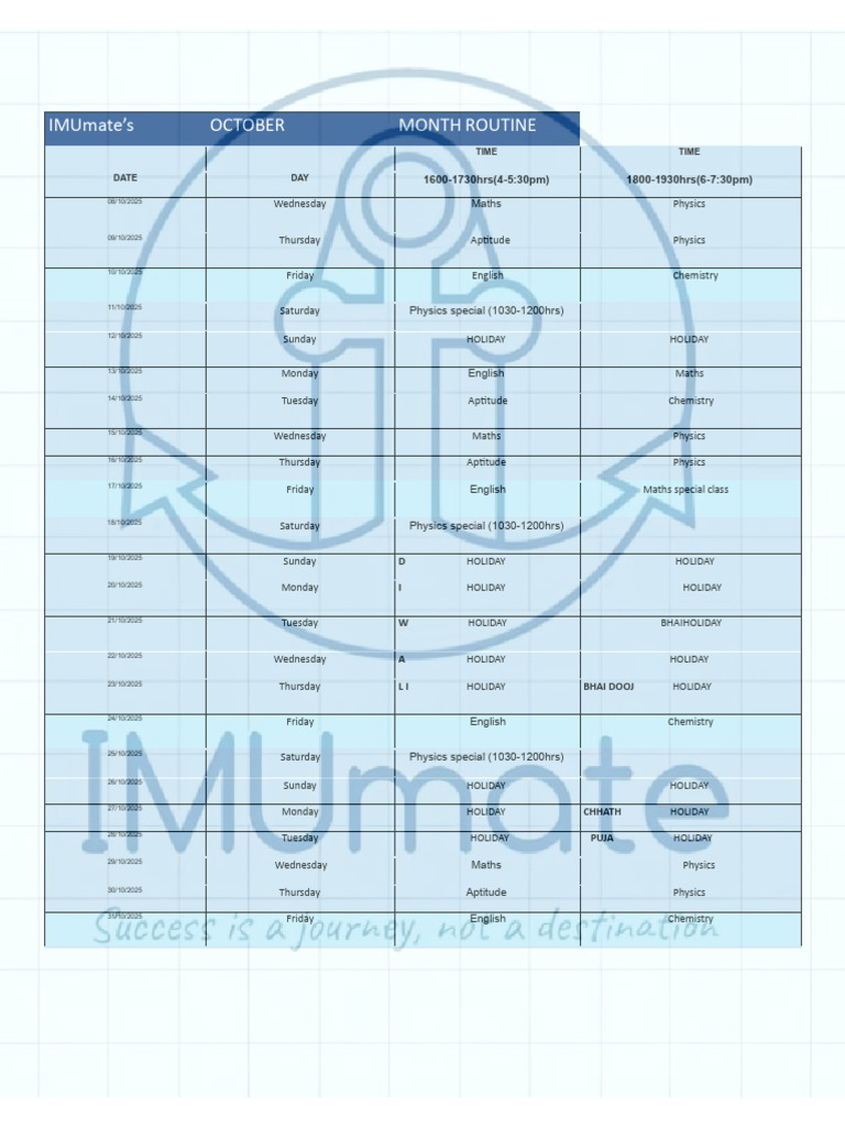 October Batch Routine | PDF