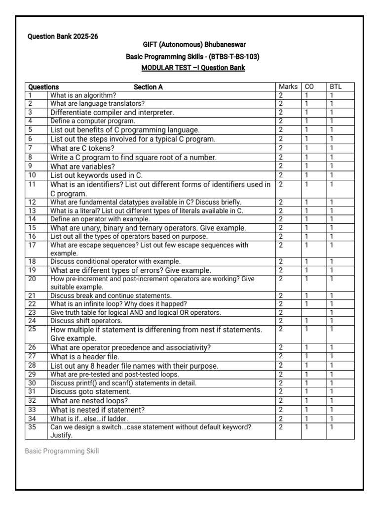 BPS Question Bank Modular-1 | PDF