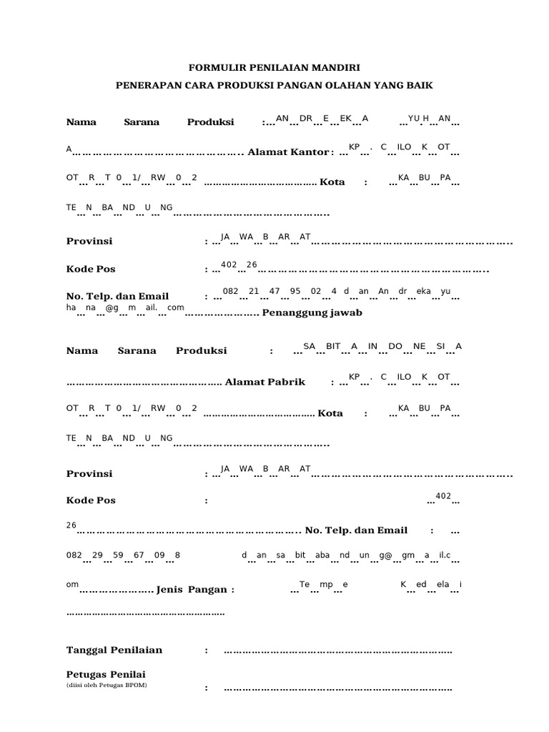 Formulir Penilaian Mandiri Penerapan CPPOB | PDF