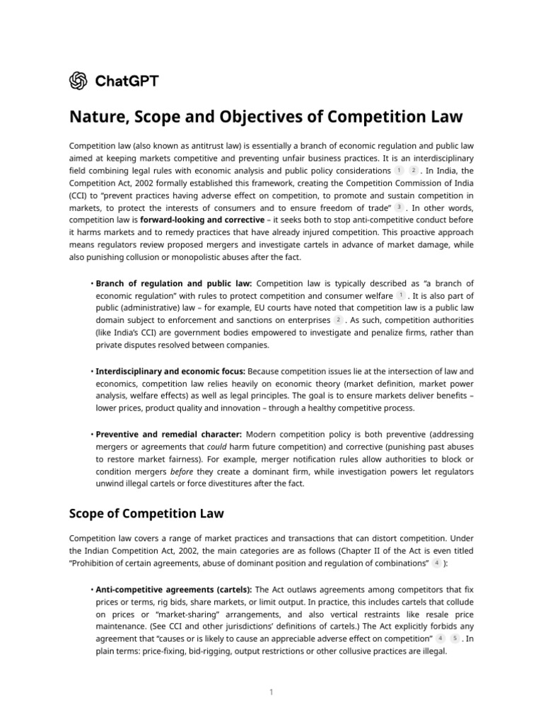 Competition Law: Nature and Objectives | PDF | Competition Law ...