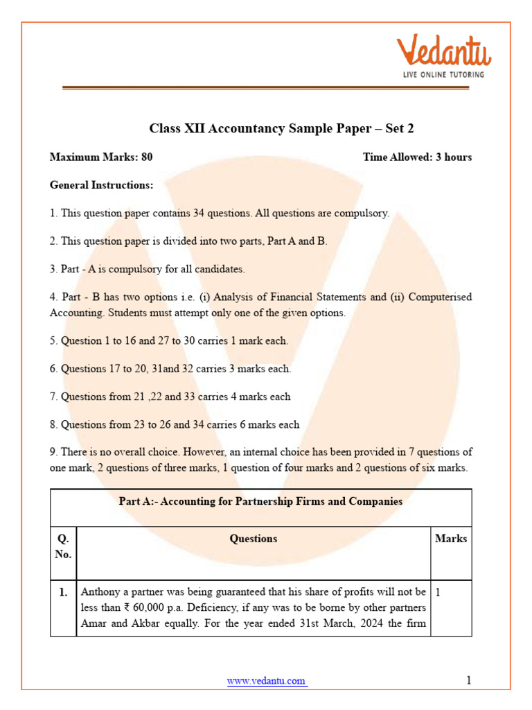 Class XII Accountancy Sample Paper 2 | PDF | Expense | Taxes
