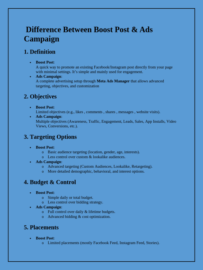 Difference Between Boost Post & Ads Camapaigns | PDF