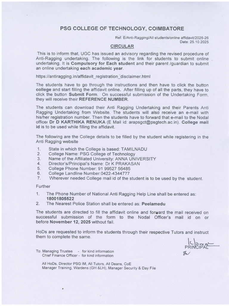 Anti Ragging Online Affidavit Circular 2025 | PDF | Chess Theory | Chess
