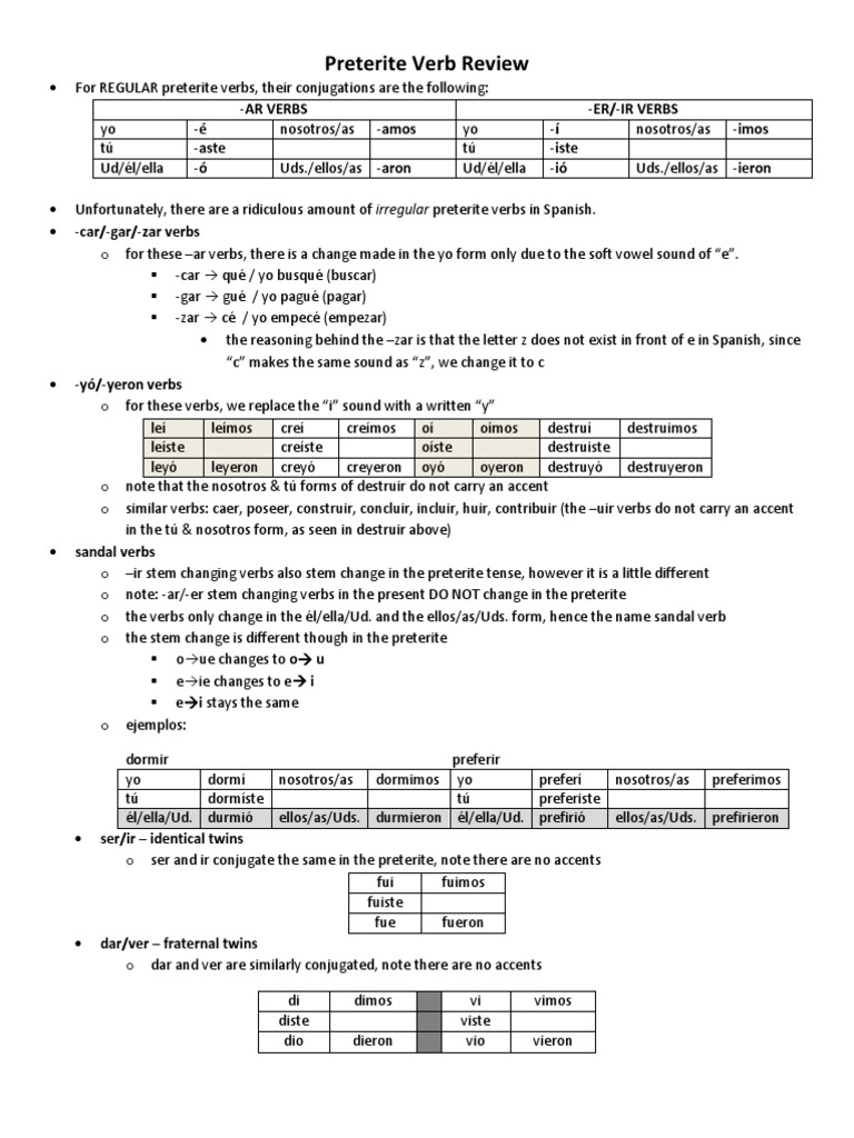 Preterite Verb Conjugation Guide | PDF | Linguistic Morphology | Philology