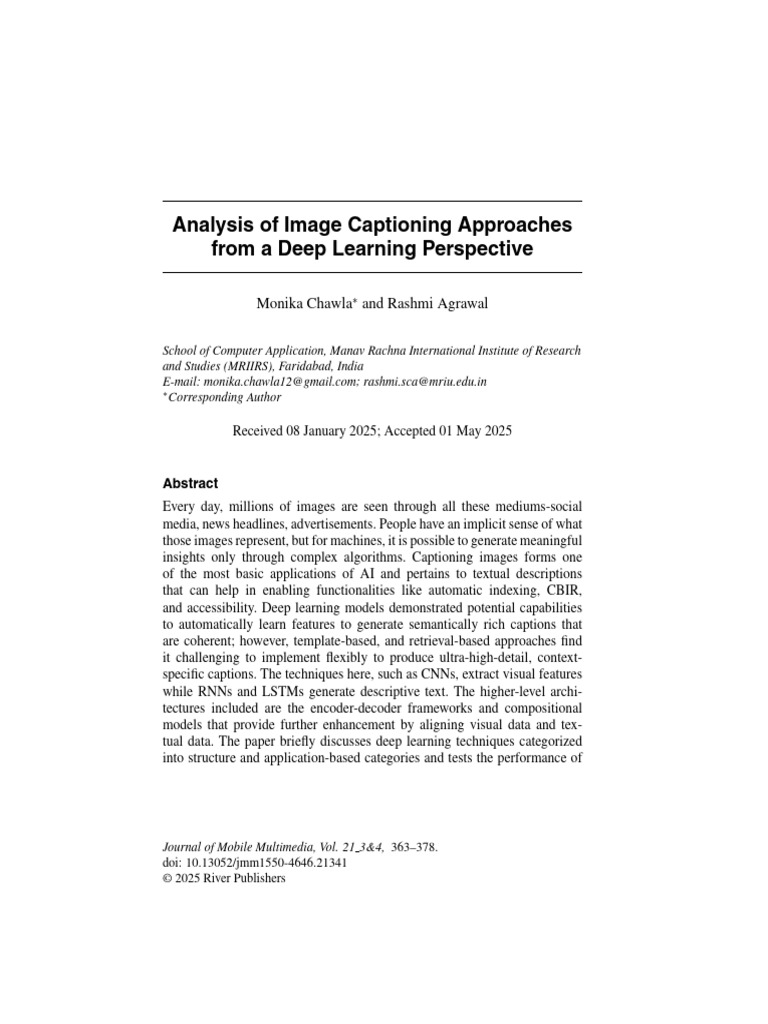 Analysis of Image Captioning Approaches From A Deep Learning ...