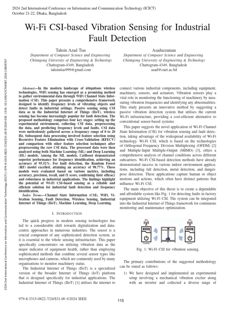 Wi-Fi CSI-based Vibration Sensing For Industrial Fault Detection | PDF | Wi Fi | Principal ...
