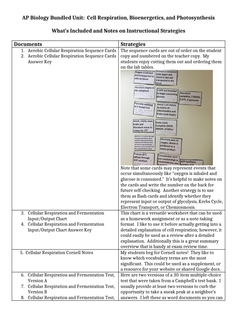 AP Biology: Cell Respiration & Photosynthesis Resources | PDF ...
