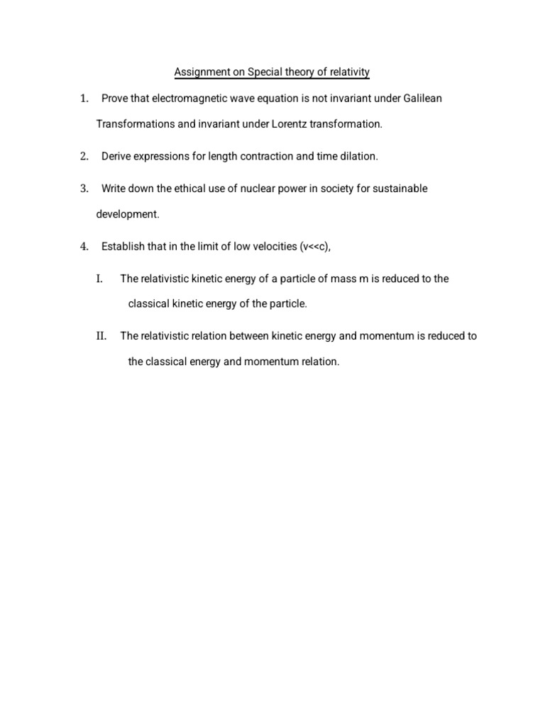 Special Theory of Relativity Questions | PDF