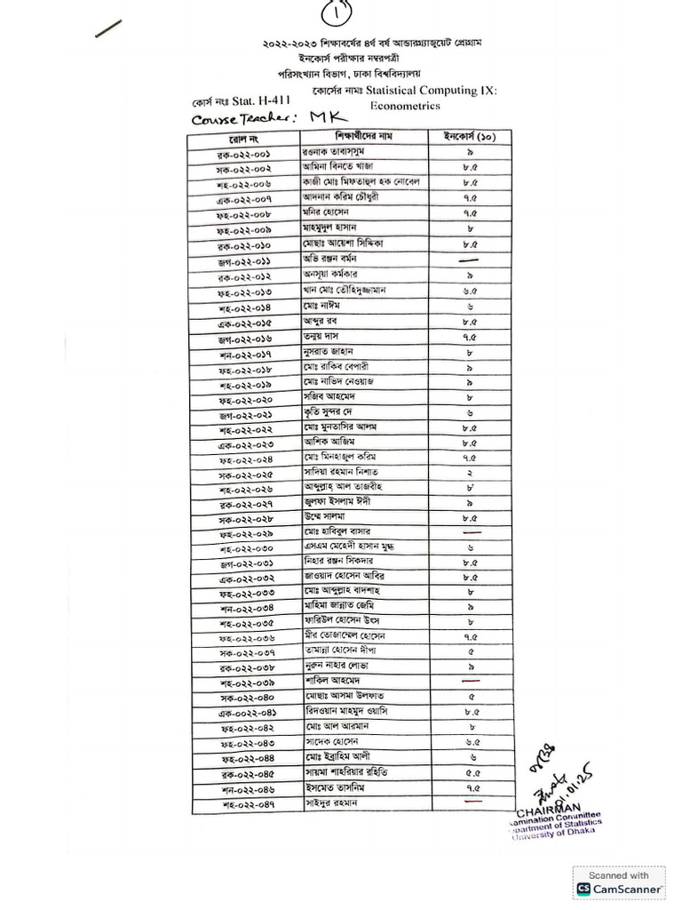 H411 Practical Incourse Marks | PDF