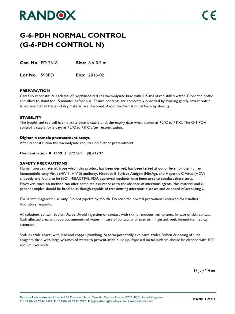 G6PD Randox Control | PDF