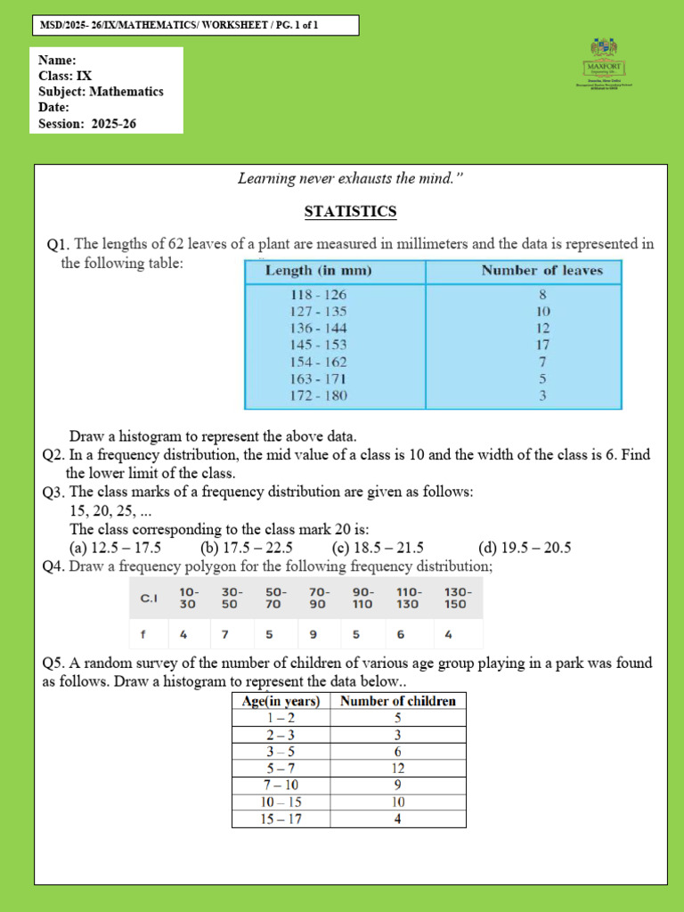 Ws Class Ix Statistics | PDF