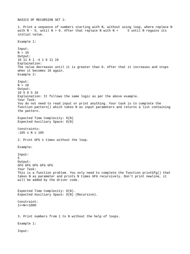 Basics of Recursion Set 1 | PDF | Parameter (Computer Programming) | Computer Engineering