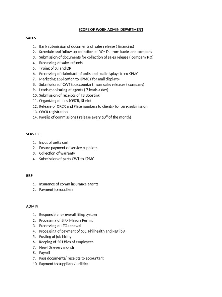 Scope of Work Admin | PDF