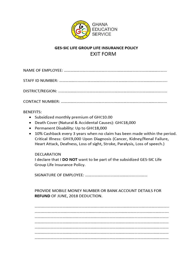 GES-SIC Life Insurance Exit Form | PDF