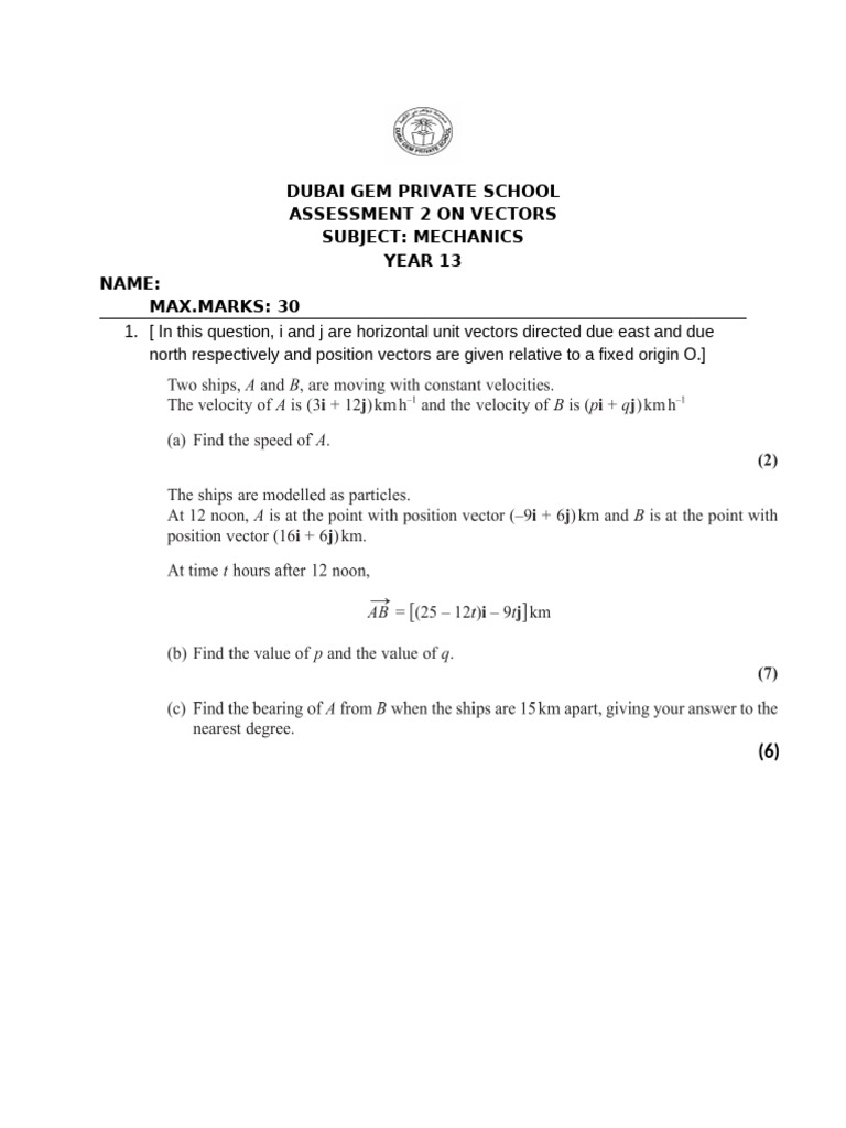 Vectors Test QP 1 + Ms | PDF