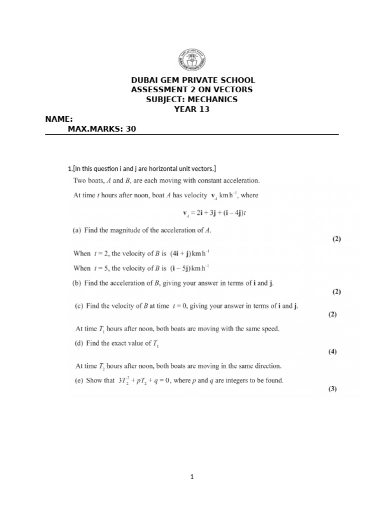 Vectors Test QP 2+Ms 2 | PDF