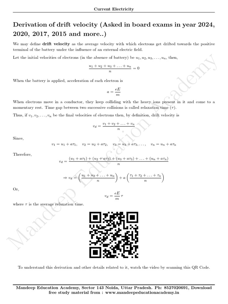 Drift Velocity Derivation Explained | PDF | Physical Sciences | Physics