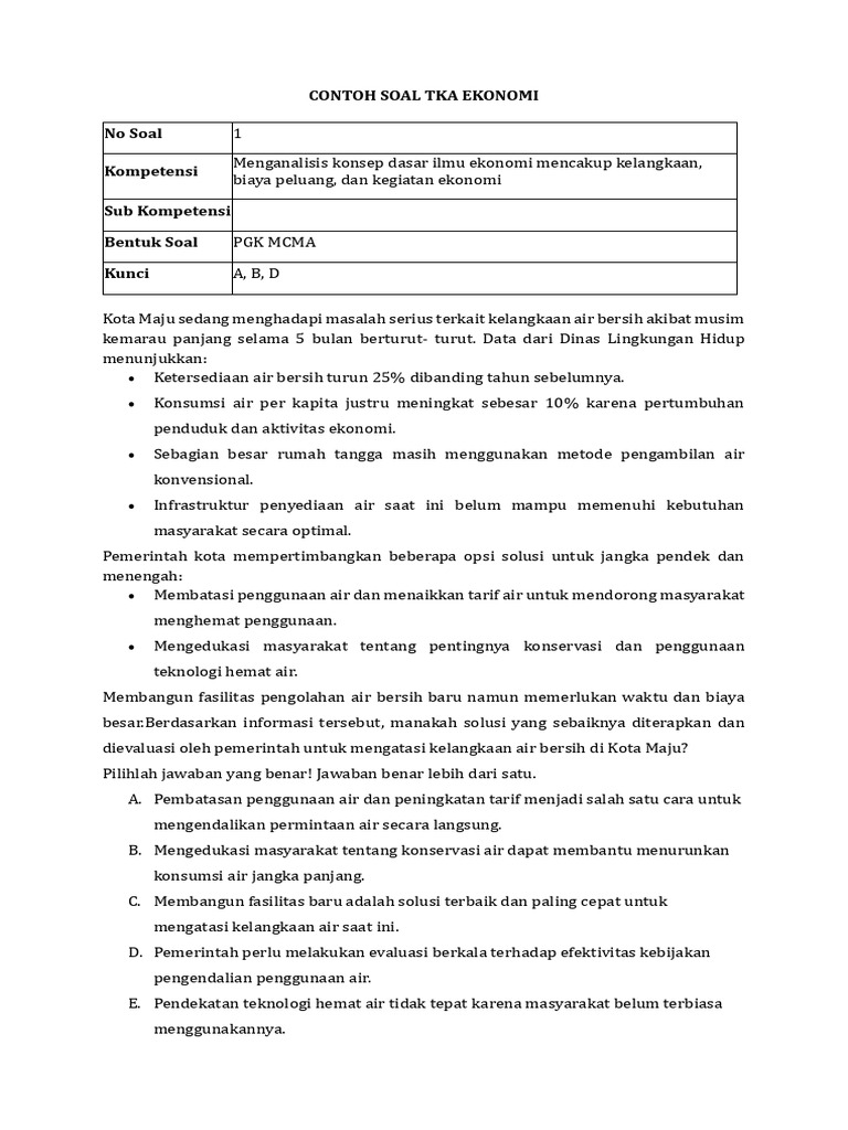 Contoh Soal TKA Ekonomi dan Solusi | PDF