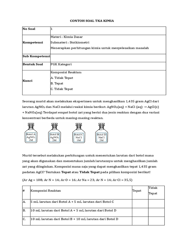 Contoh Soal Tka Kimia | PDF