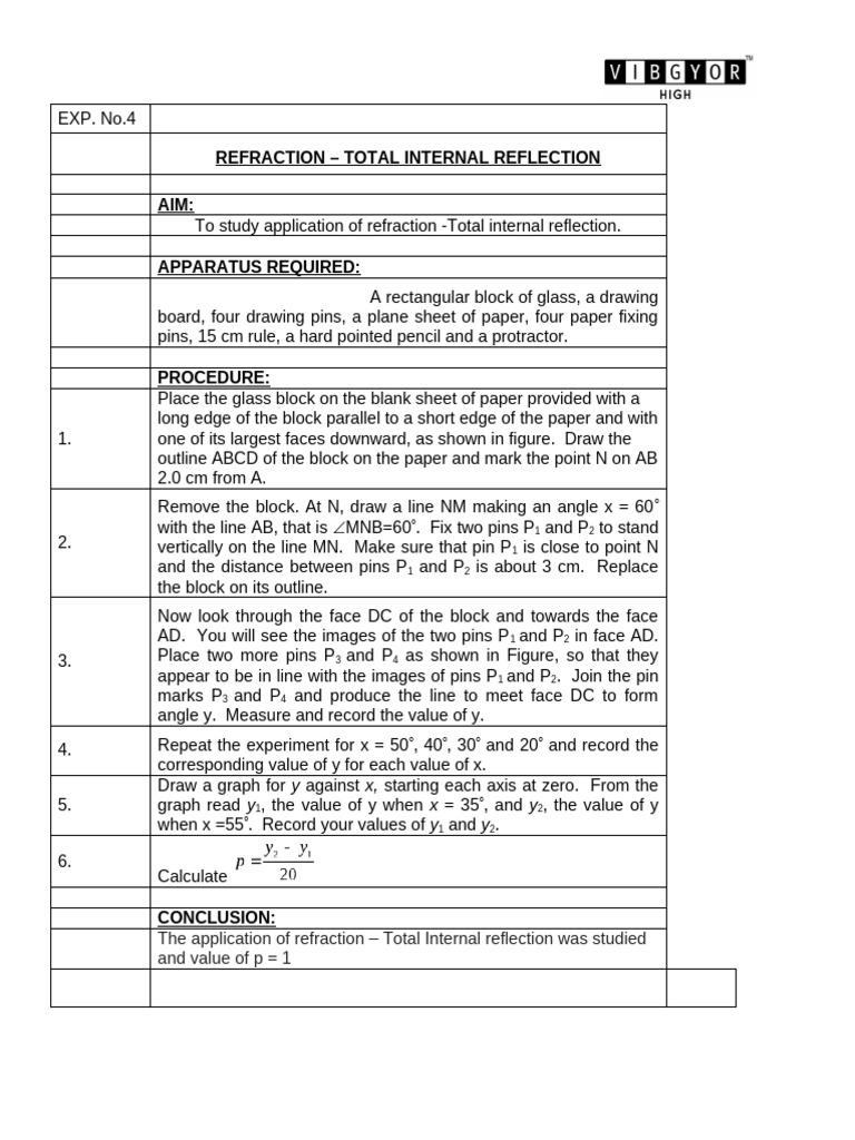 Experiment-4 Total Internal Reflection | PDF