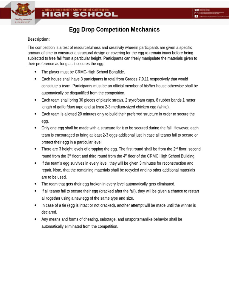 Egg Drop Competition Rules & Guidelines | PDF