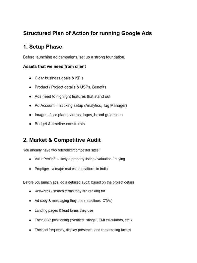 Structured Plan of Action For Running Google Ads | PDF | Search Engine ...