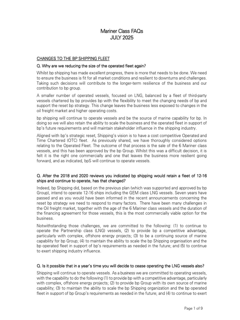 BPMS FAQs-Mariner Class 18.07.25 | PDF | Bp | Employment