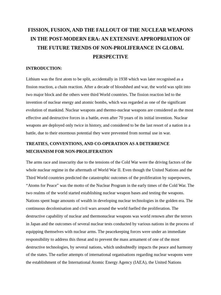 Fission Fusion and The Fall Out of The Nuclear Weapons in The Post ...