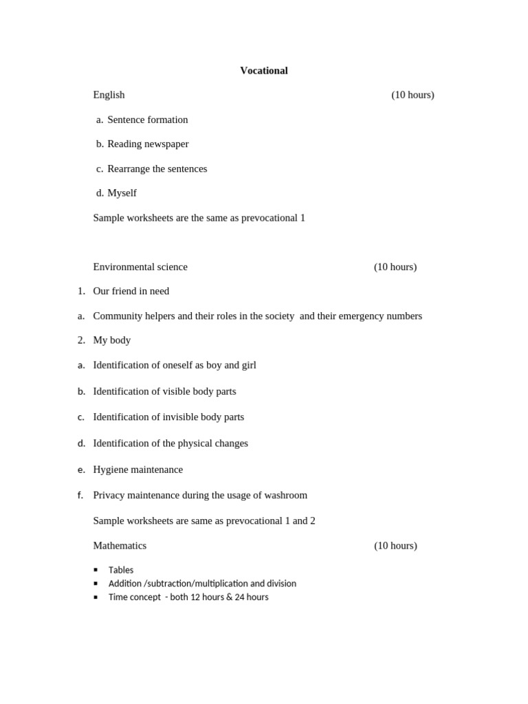 Vocational Syllabus | PDF