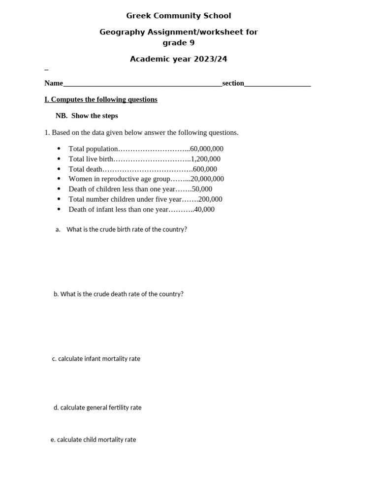 Geography Worksheet For Grade 9 | PDF