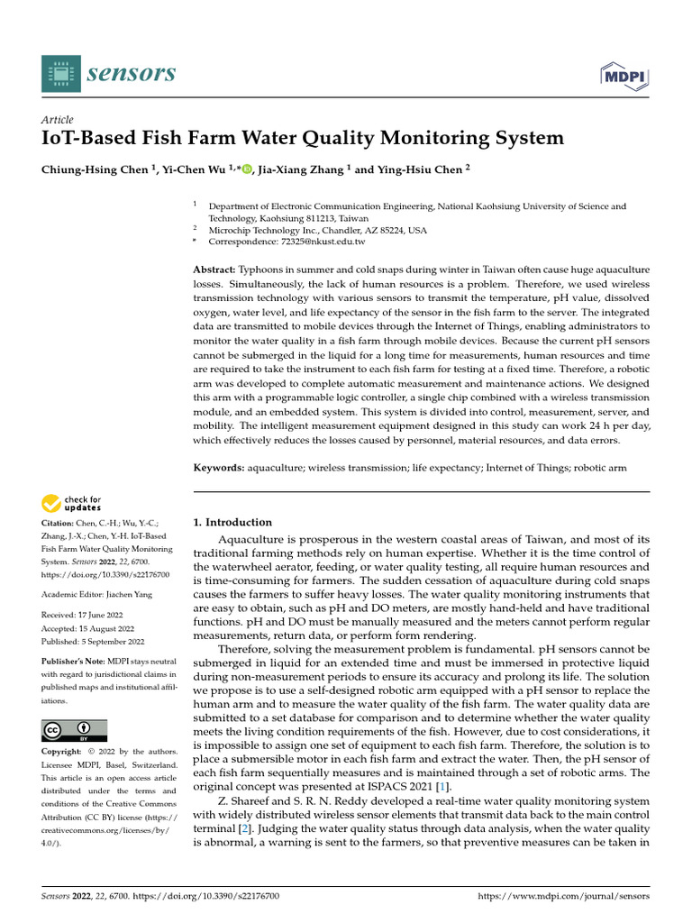 IoT Fish Farm Water Quality Monitoring | PDF | Water Quality | Sensor