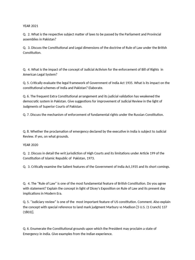 Constitutional Law CSS 2017 To 2021 | PDF | Constitution | Rule Of Law