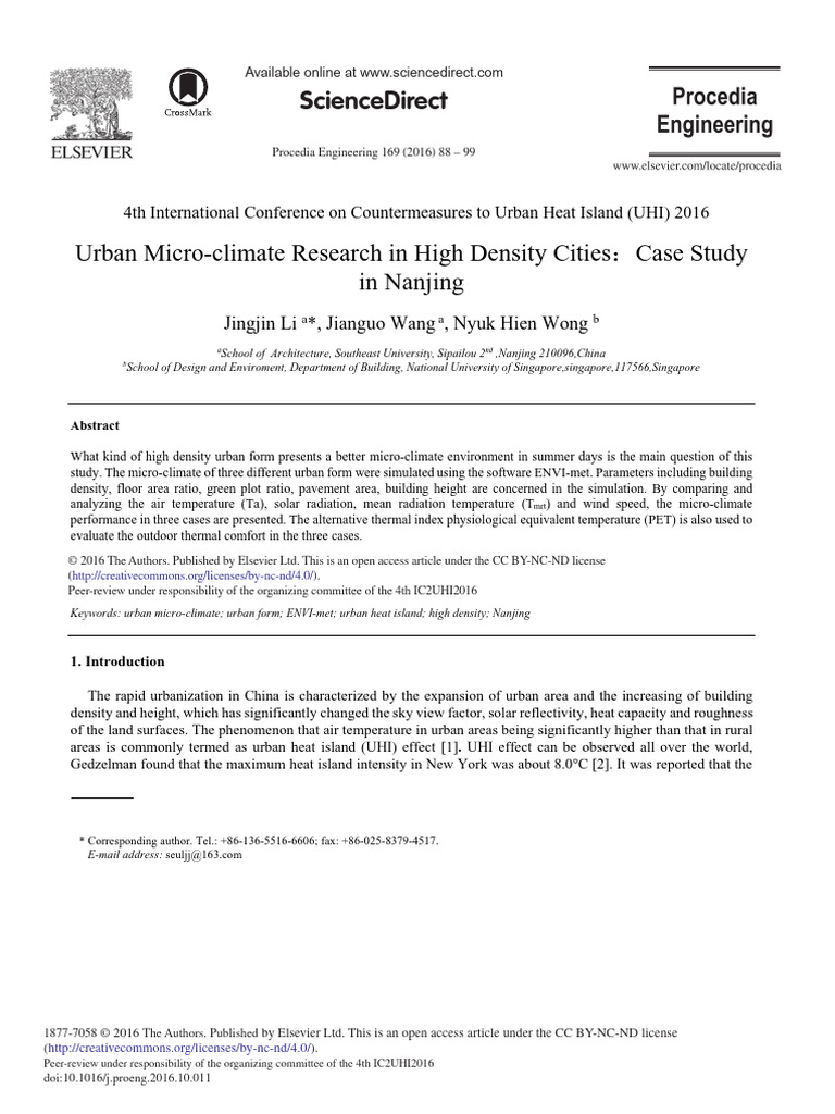 Urban Micro Climate Research in High Density Cities Cas 2016 Procedia Engin | PDF | Physical ...
