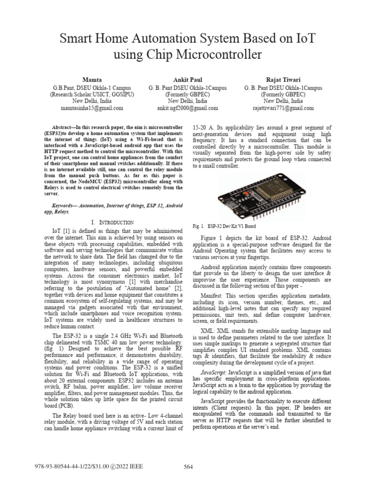 Smart Home Automation System Based On IoT Using Chip Microcontroller ...