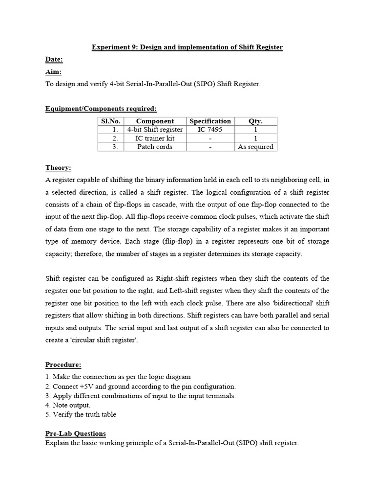 4-Bit SIPO Shift Register Design Guide | PDF | Electronic Circuits ...