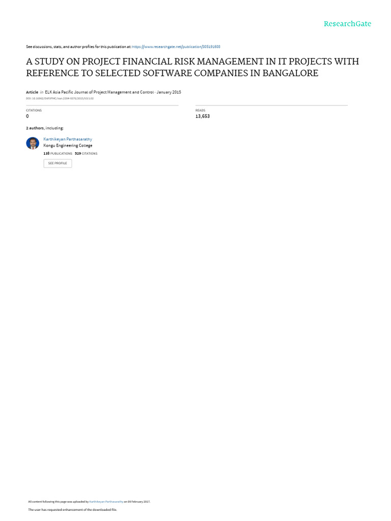 A Study On Project Financial Risk Management in It | PDF | Risk | Risk ...