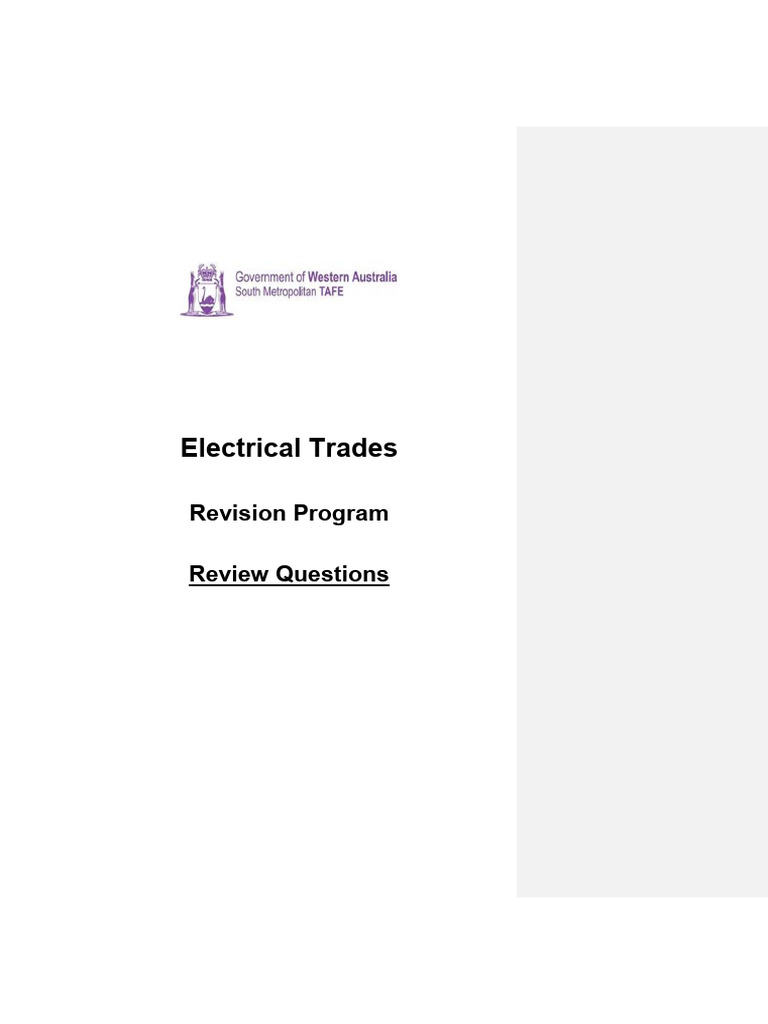 Electrical Trades Revision Questions Guide | PDF | Electrical Wiring ...