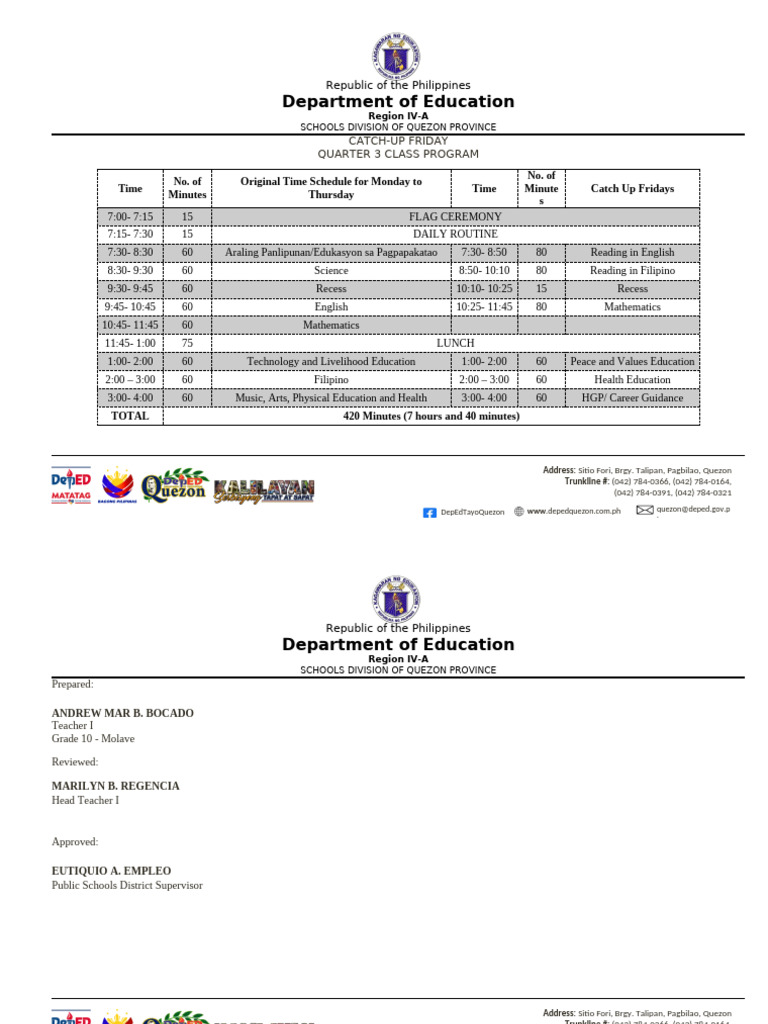 Molave Catch Up Friday Class Program Pdf 8735