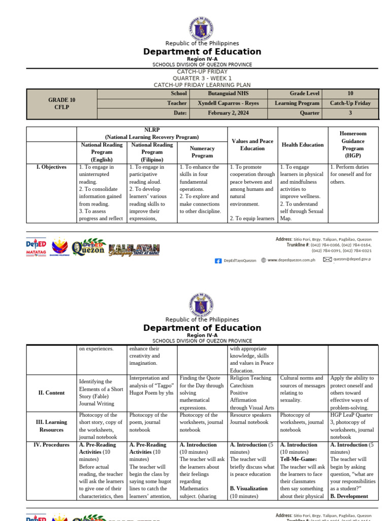 Catch Up Friday Learning Plan | PDF | Learning | Teachers