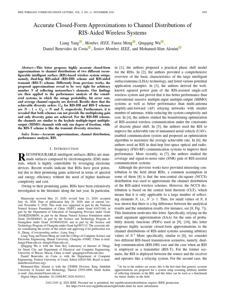 Accurate Closed-Form Approximations To Channel Distributions of RIS ...