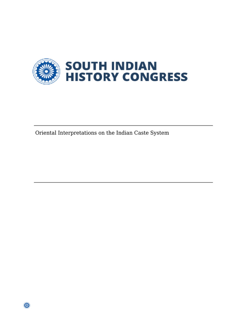 Oriental Interpretations on the Indian Caste System-Gowri S Panicker ...