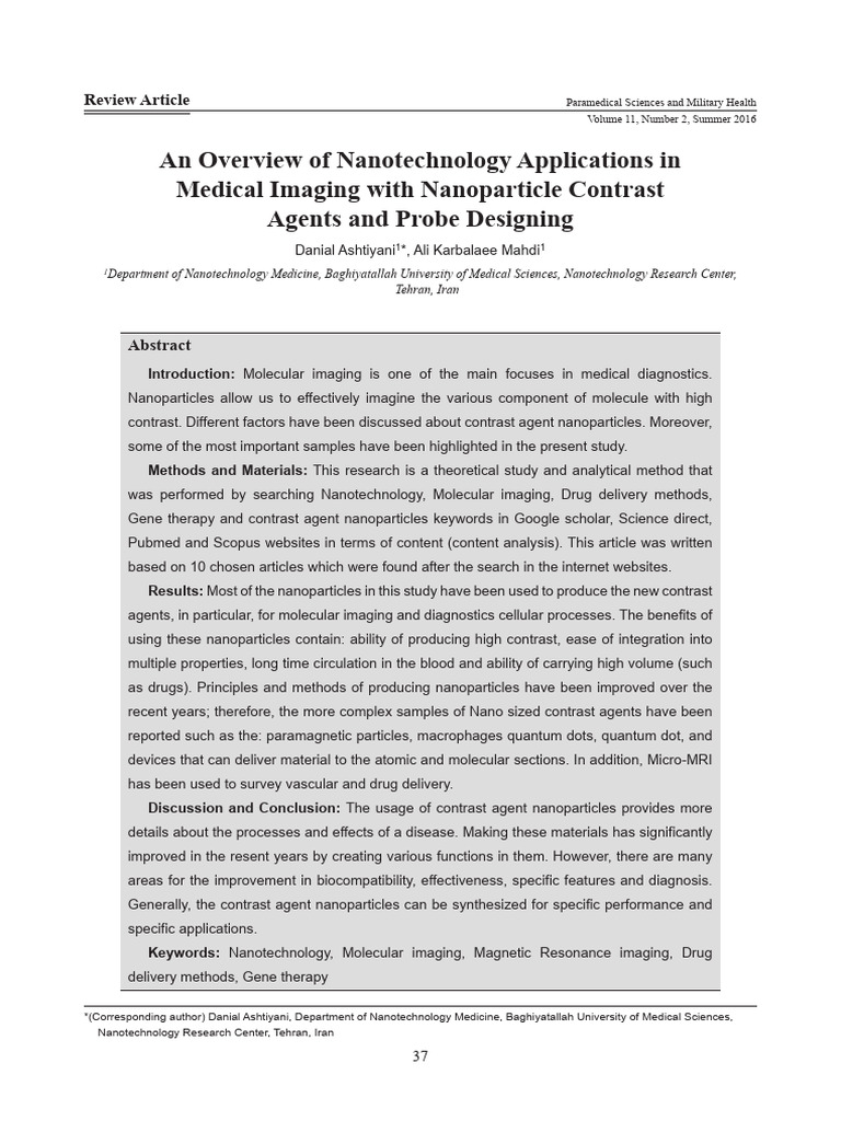 An Overview of Nanotechnology Applications in Medical Imaging With ...
